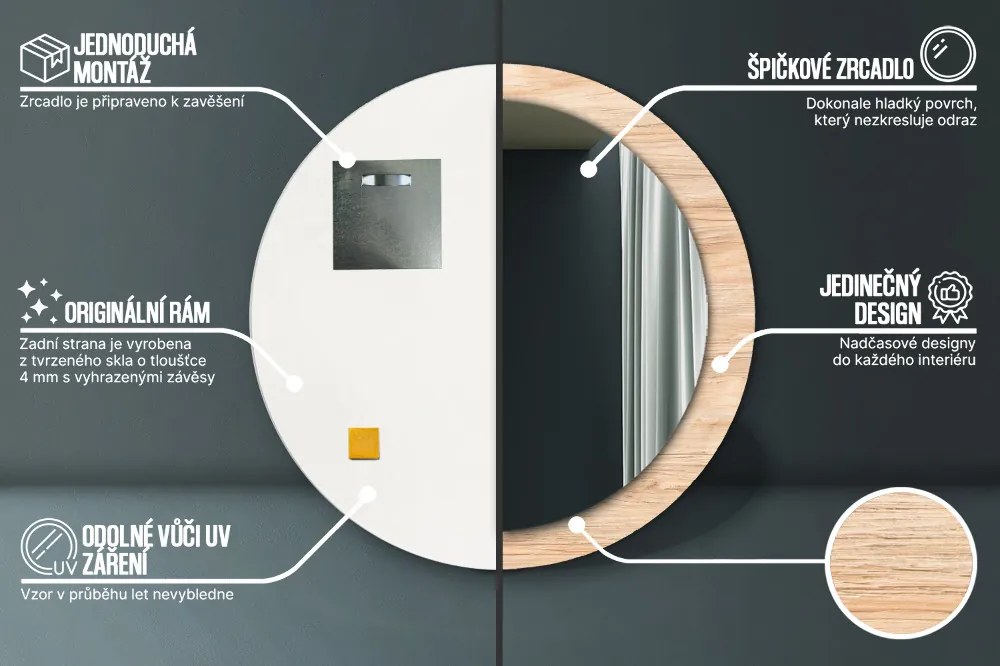 Kulaté dekorativní zrcadlo Textura dřeva fi 90 cm