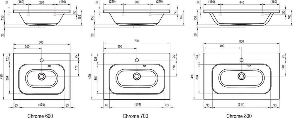 Ravak Chrome 600 60 x 49 cm XJG01160000 umyvadlo s otvory