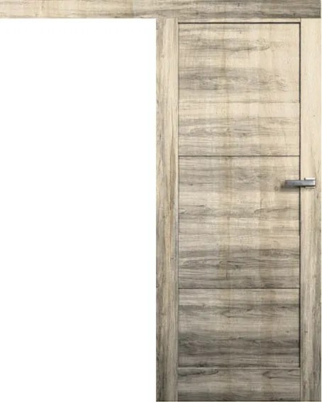 posuvné interiérové dveře na stěnu vasco doors TEO plné, model 1 Průchozí rozměr: 70 x 197 cm, Orientace dveří: Levé dveře, Dekor: Dub riviera