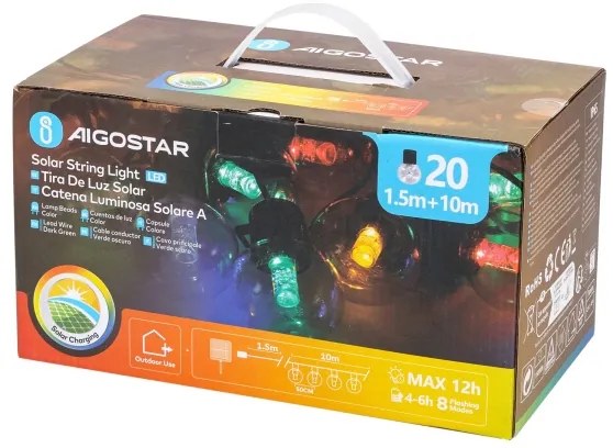 Aigostar - LED Solární vánoční řetěz 20xLED/8 funkcí 11,5m IP65 multicolor
