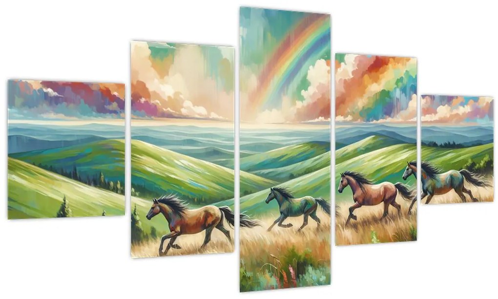 Obraz - Koni cválající krajinou (125x70 cm)