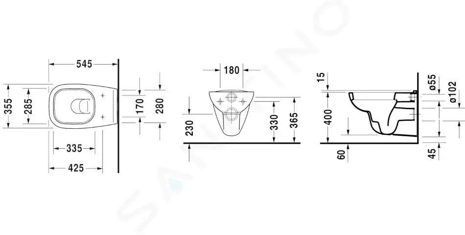 DURAVIT - D-Code Závěsné WC, s HygieneGlaze, bílá (25350920002)