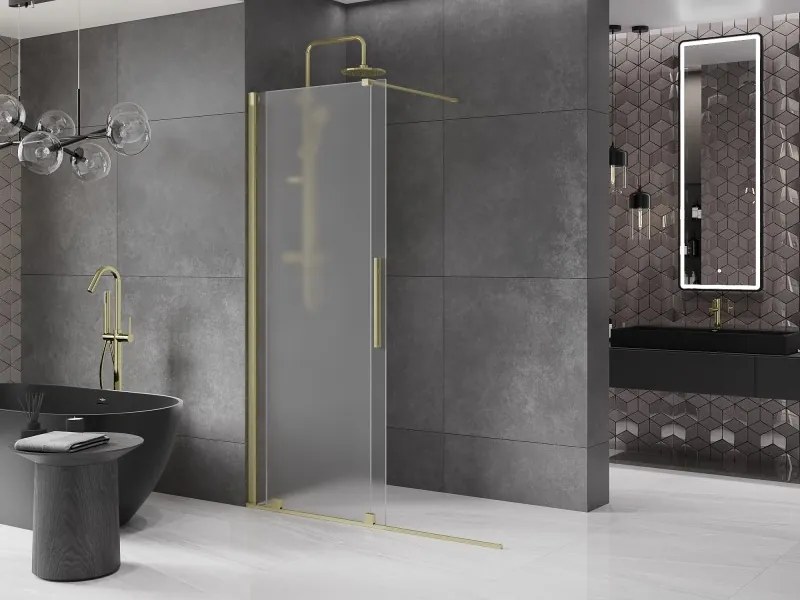 Mexen Velar, sprchová zástěna s posuvnými dveřmi Walk-in 150 x 200 cm, 8mm sklo námraza, zlatá matná, 871-150-000-33-55