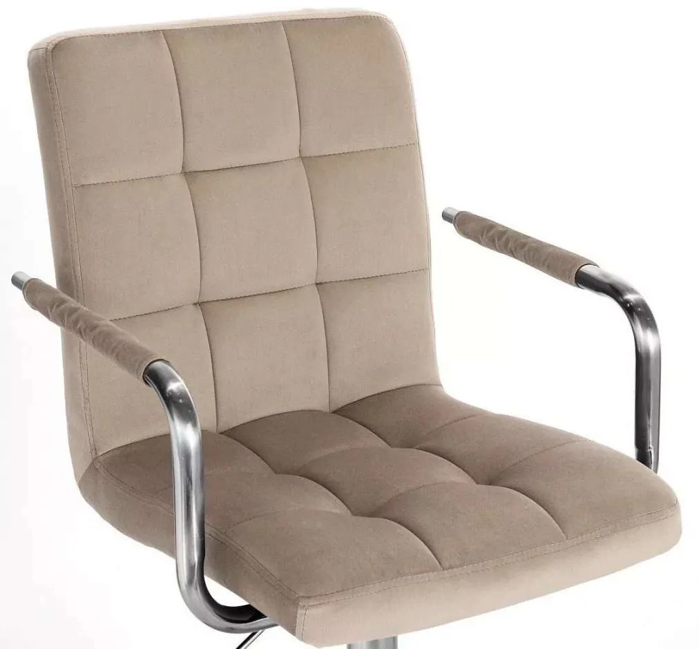 LuxuryForm DESIGN Barová židle VERONA VELUR na stříbrné kulaté podstavě - latte