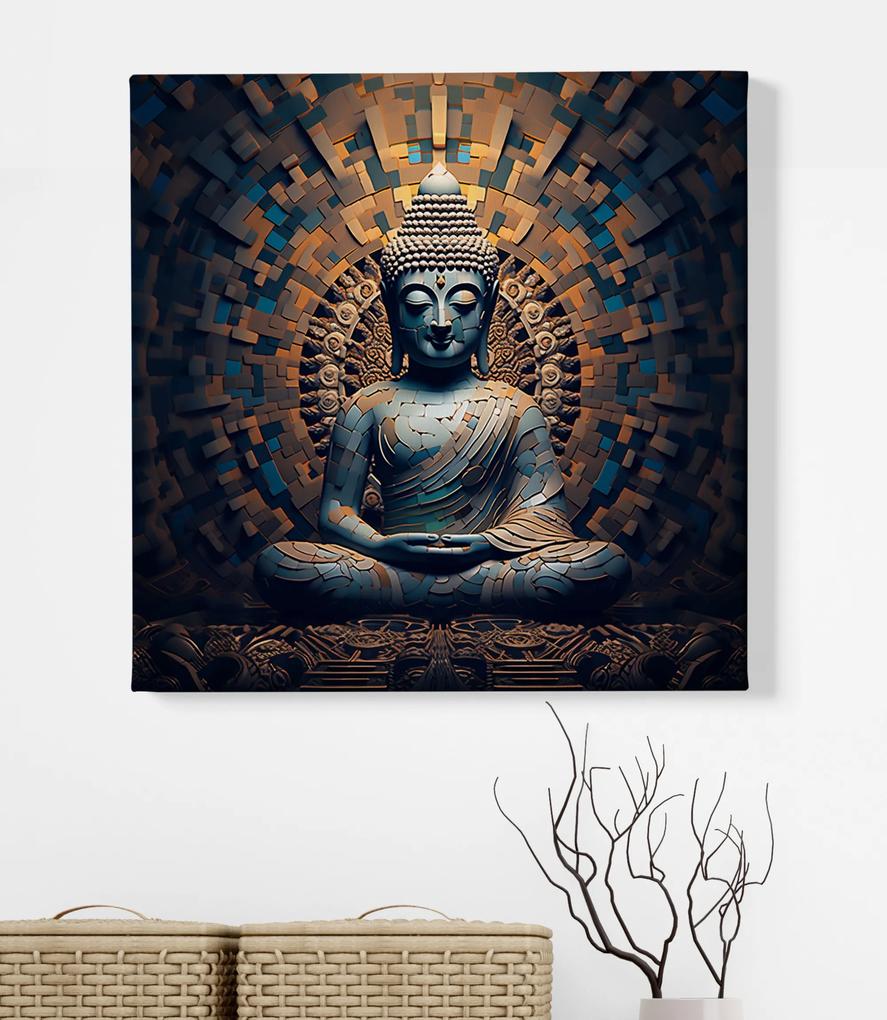 Obraz na plátně - Sedící buddha kostičková zeď FeelHappy.cz Velikost obrazu: 140 x 140 cm
