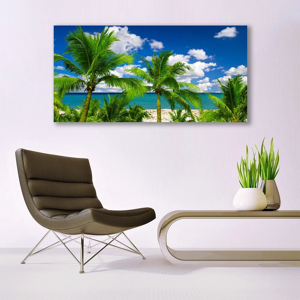 akrylový obraz Moře Palma Stromy Krajina 120x60 cm