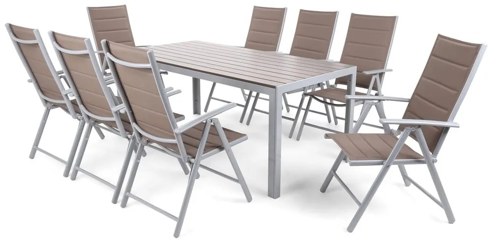 Home Garden Zahradní set Ibiza s 8 židlemi a stolem 185 cm, stříbrný/taupe