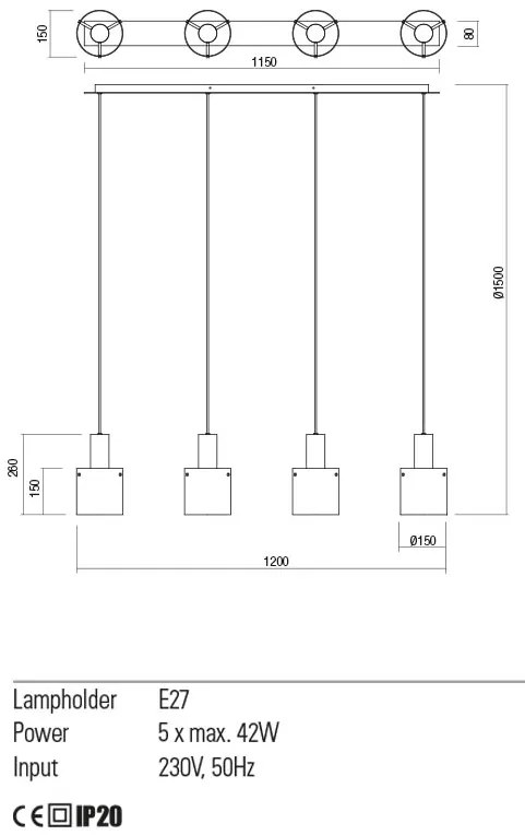 Redo Závěsné svítidlo Lou 4