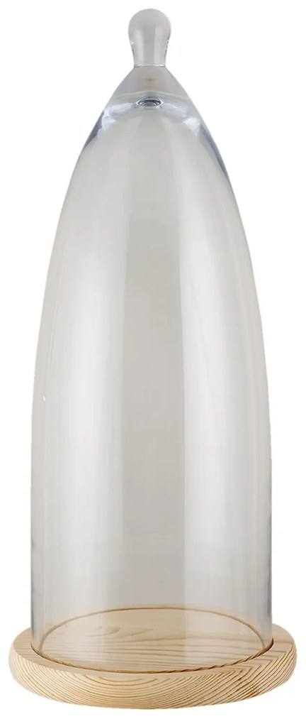 Světle hnědý dřevěný podnos se skleněným poklopem Becca - Ø 24*56 cm