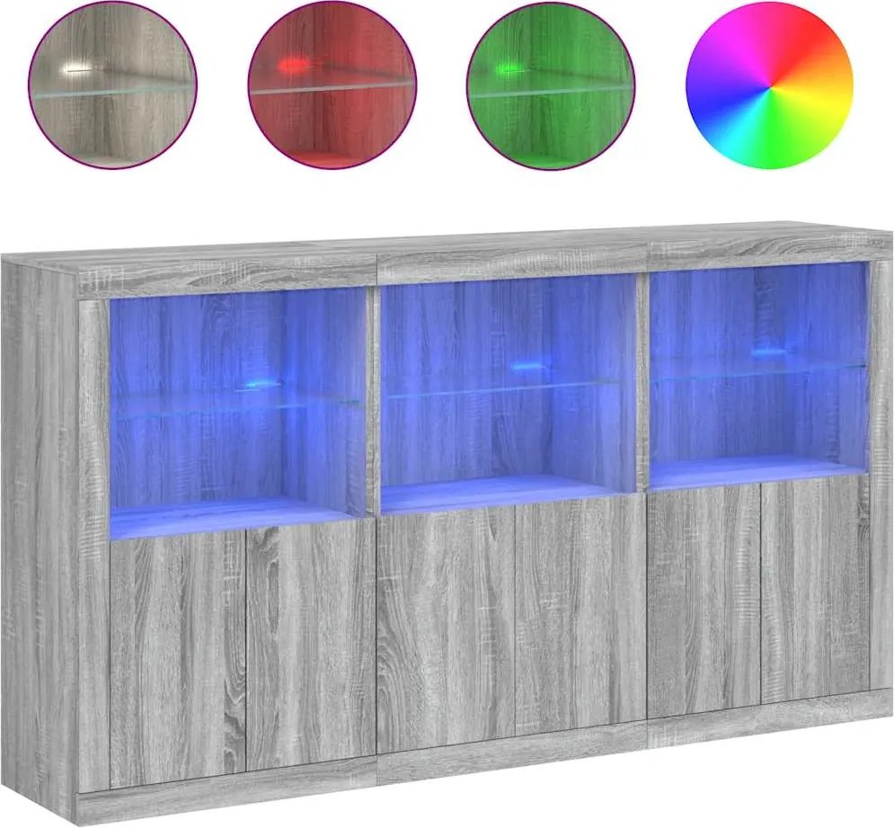 Příborník s LED osvětlením šedý sonoma 181,5 x 37 x 100 cm 3209154