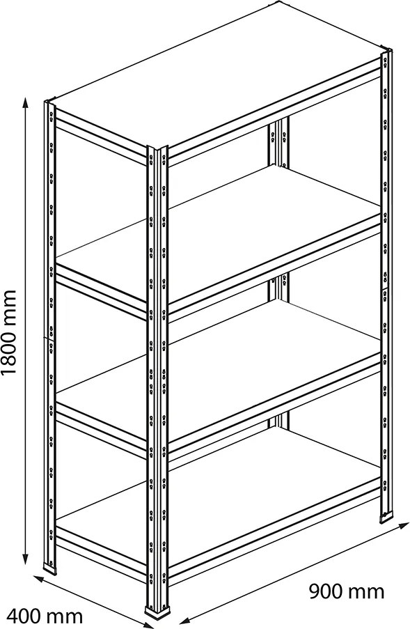 Kovový regál se sníženým obsahem CO2, 180x90x40 cm
