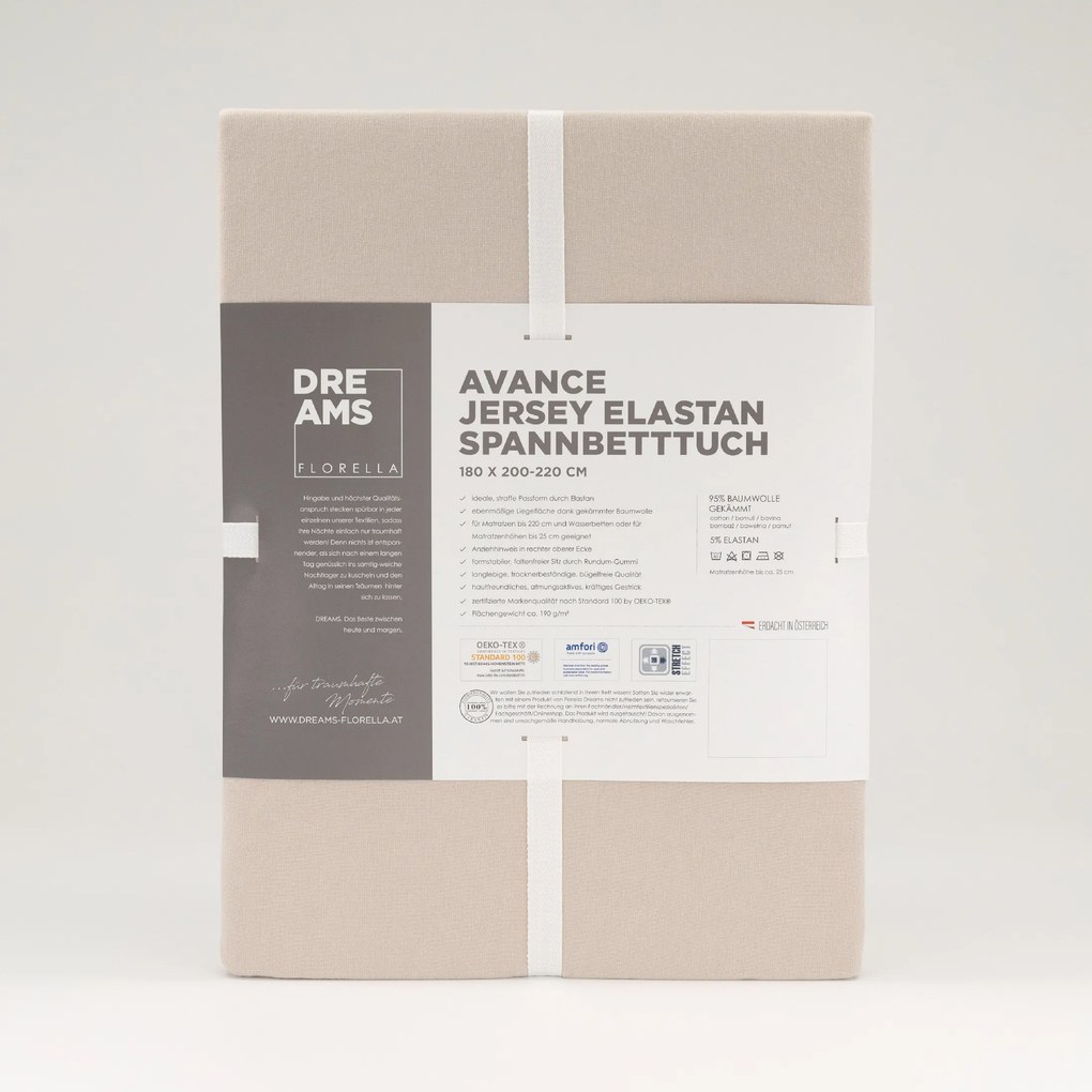 Florella Prostěradlo Avance Jersey Elastan Beige, 90-100x200-220 cm