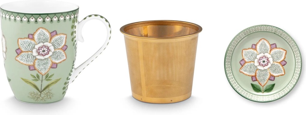 Pip Studio Lily & Lotus sada na čaj pro jednoho 350 ml, zelená (Sada na čaj pro jednoho v dárkové krabičce)