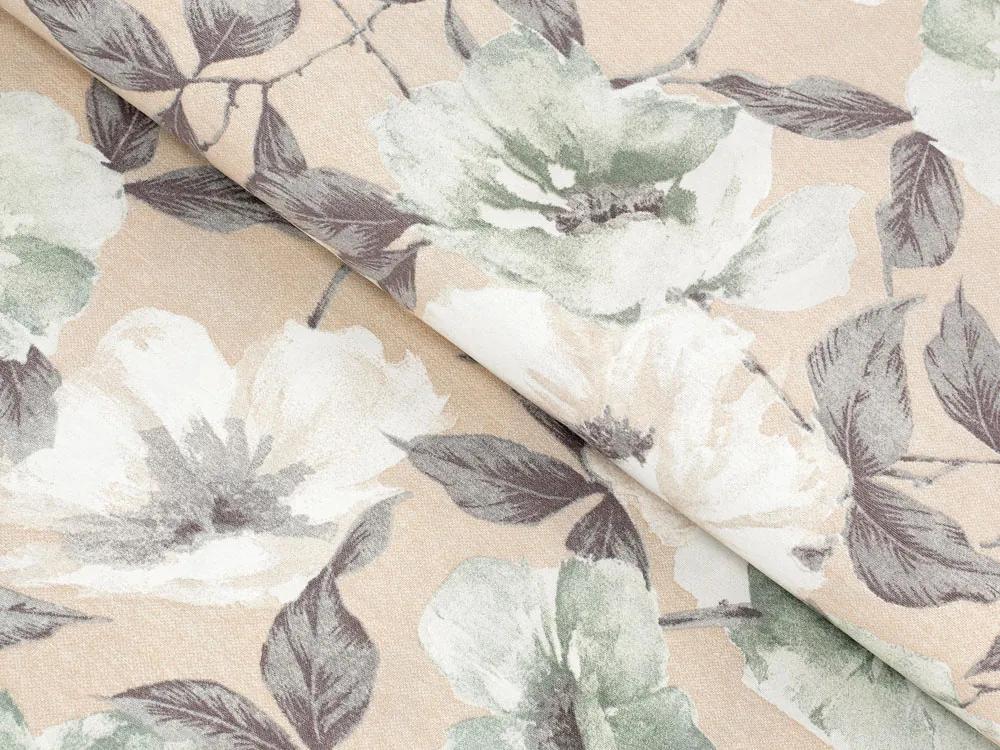 Biante Dekorační povlak na polštář Porto PRT-012 Zeleno-bílé květy na béžovém 40 x 60 cm