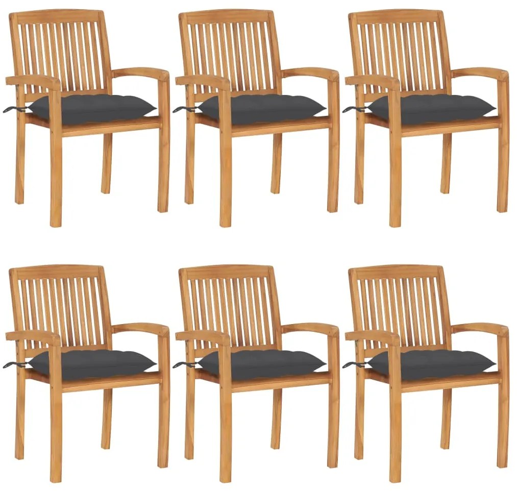 Stohovatelné zahradní židle s poduškami 6 ks masivní teak 3073267