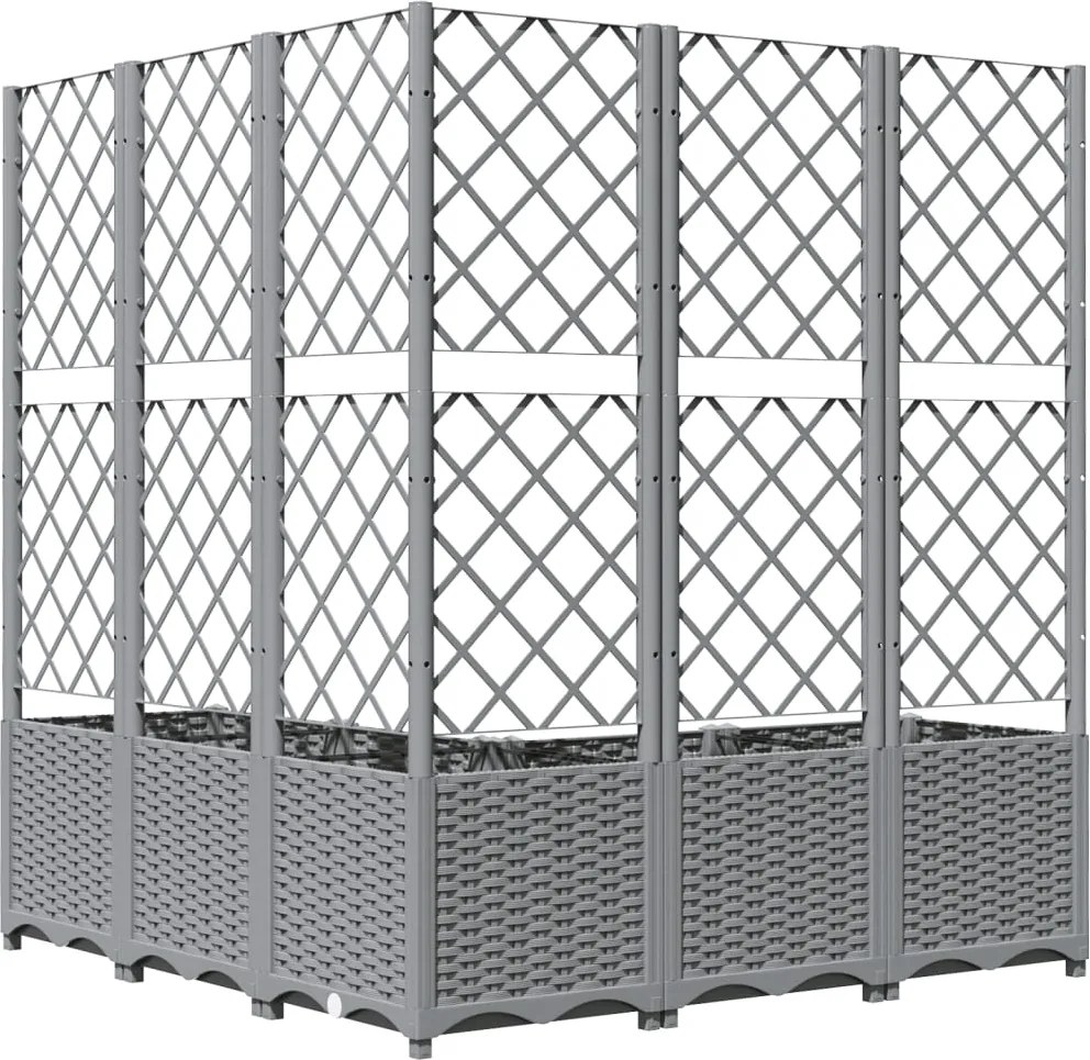 Zahradní truhlík s treláží světle šedý 120 x 120 x 136 cm PP 153278