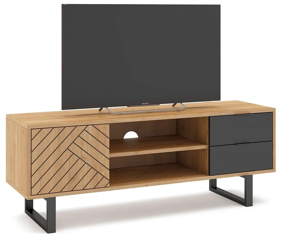 Antracitový/přírodní TV stolek v dekoru dubu 140x52 cm Madona – Marckeric