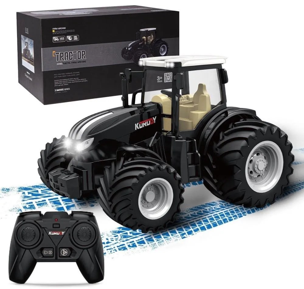 Rc traktor korodyk traktor kovový 2,4 ghz s širokými koly, led osvětlení, zvuk