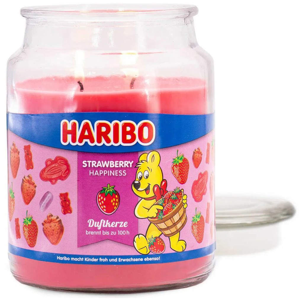 Haribo svíčka Strawberry Happiness - Jahodové potěšení, 510g