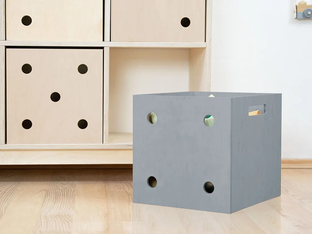 Benlemi Dřevěný úložný box DICE s čísly ve stylu hrací kostky Zvolte barvu: Tmavě šedá, Zvolte variantu: Jednička