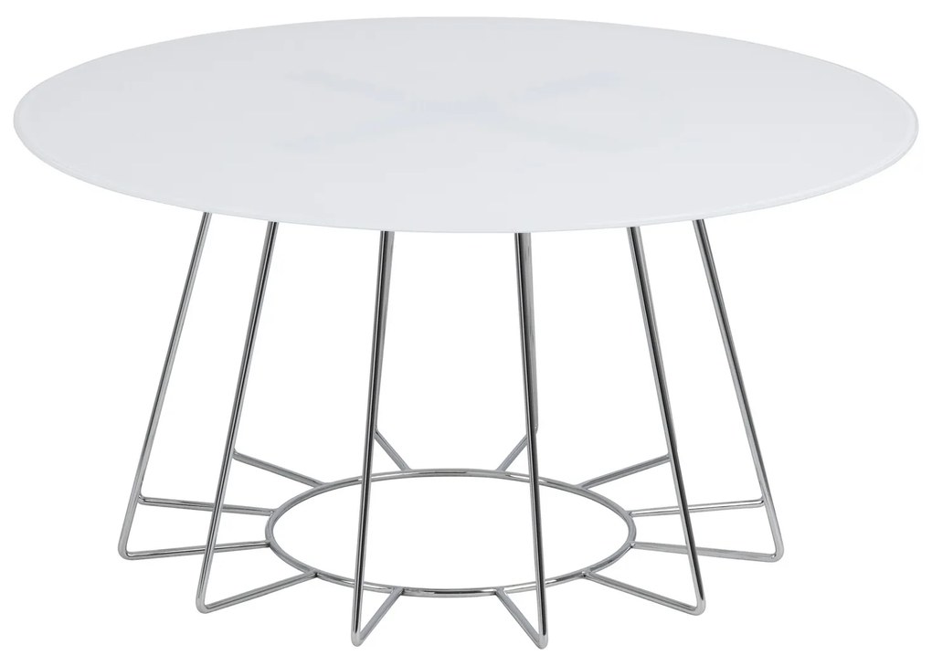 Kulatý konferenční stolek v glamour stylu Stříbrno - bílý VENIS