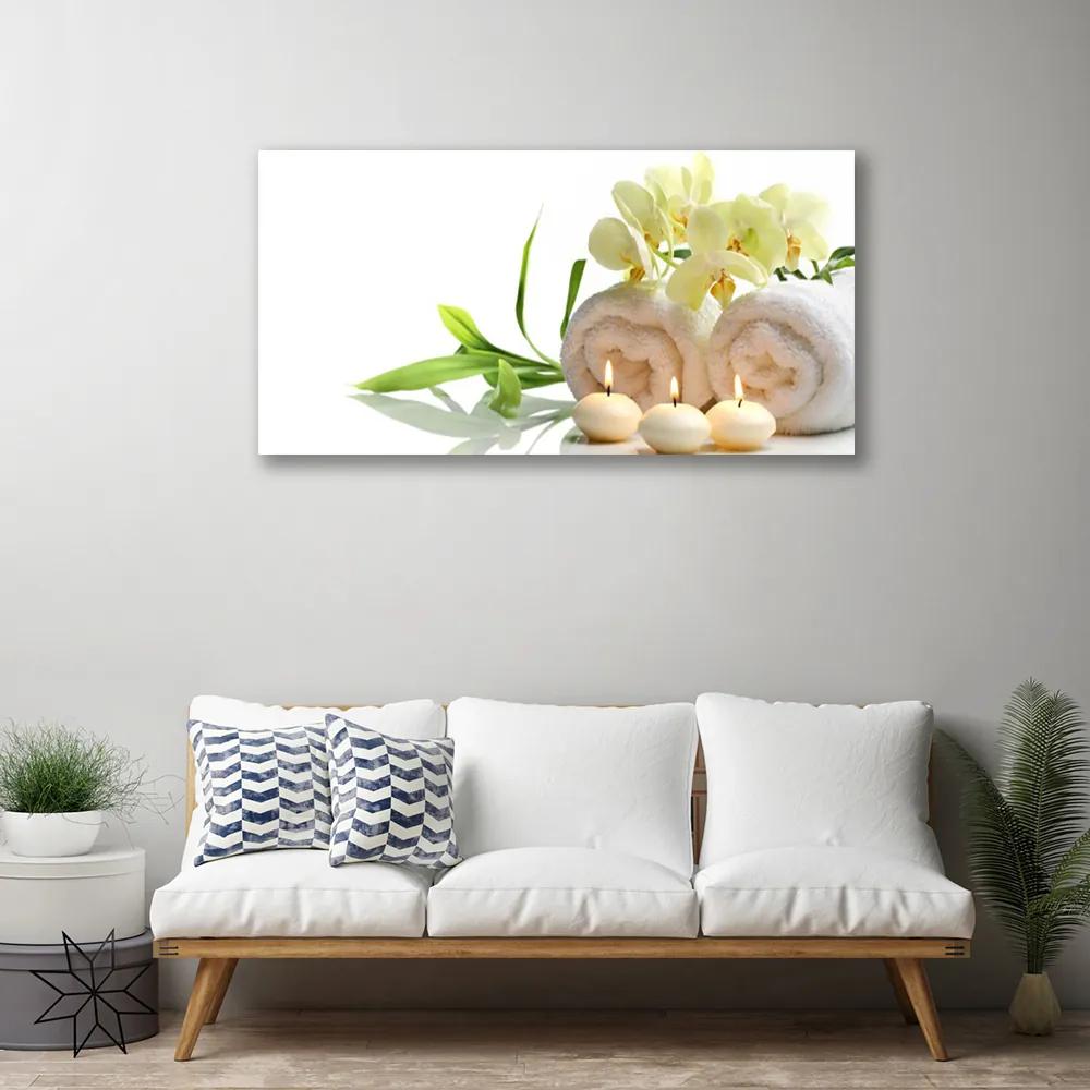 Obraz na plátně Lázně Ručníky Svíce Orchidej 125x50 cm