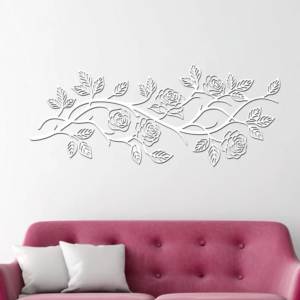 dřevo života Dřevěný obraz Keř růží Zvolte rozměr (cm): 95x40, Zvolte barvu dekoru: Bílá