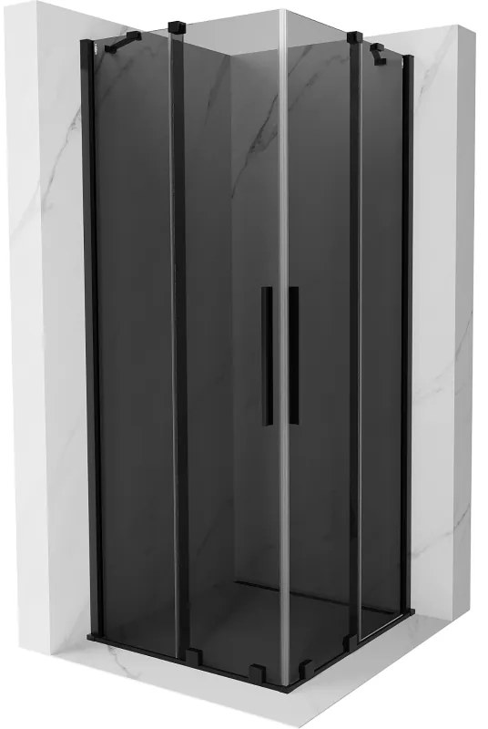 Mexen Velar Duo, sprchový kout s posuvnými dveřmi 100 x 100 cm, 8mm šedé sklo, černá matná, 871-100-100-42-70