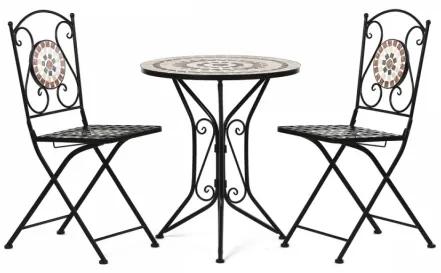 Zahradní set stůl + 2 židle s keramickou mozaikou kovová konstrukce černý matný lak US1200 SET