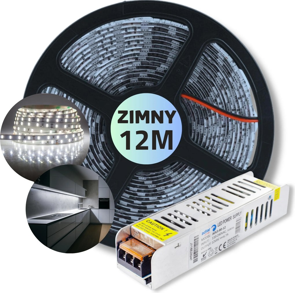 Set 12 m Pásek Led pásek Smd bílý studený s napájecím zdrojem 12 V