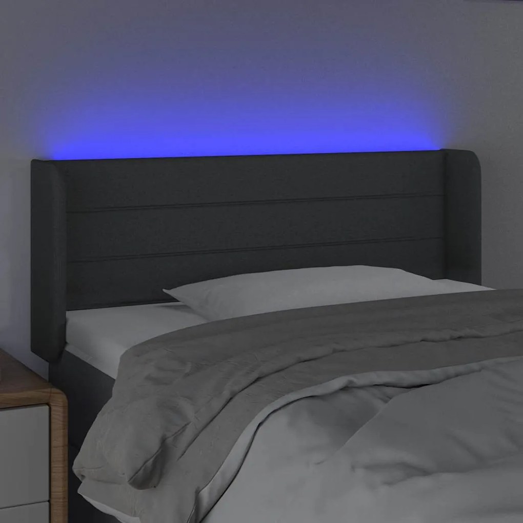 Čelo postele s LED tmavě šedé 93 x 16 x 78/88 cm textil 3123359