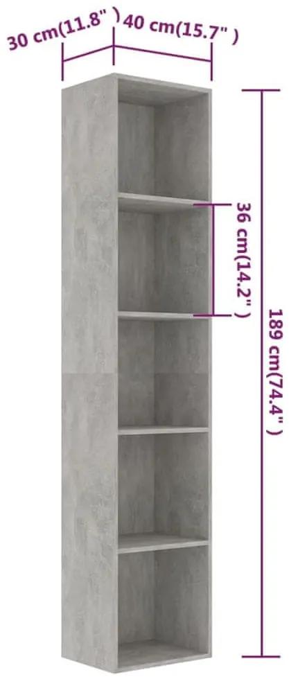 Petromila Knihovna betonově šedá 40 x 30 x 189 cm kompozitní dřevo