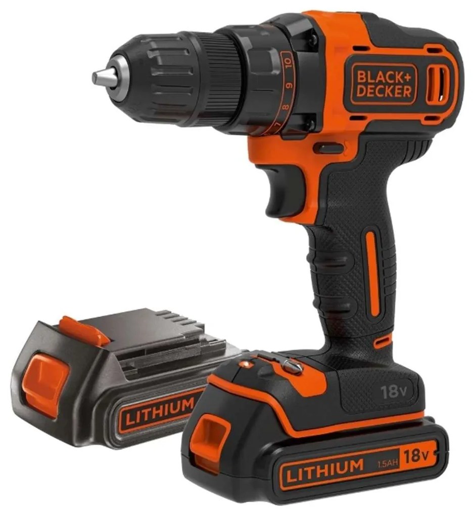 BLACK+DECKER Nářadí - 18V AKU vrtací šroubovák, 2x aku 1,5 Ah Li-Ion, nabíječka BDCDD186KB-QW