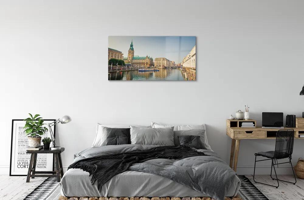 Obraz na skle Německo Hamburg River katedrála 125x50 cm