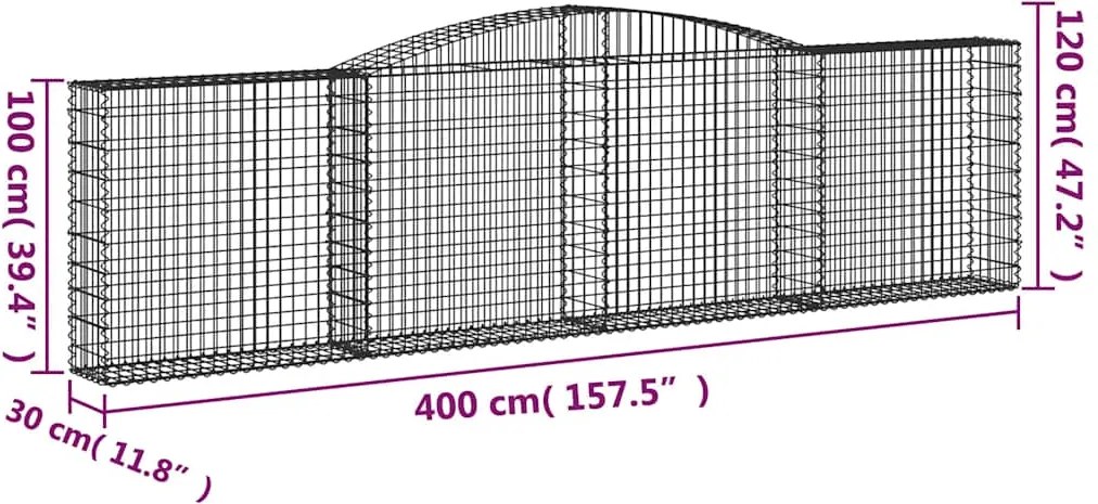 Klenuté gabionové koše 8 ks 400x30x100/120cm pozinkované železo 3146872