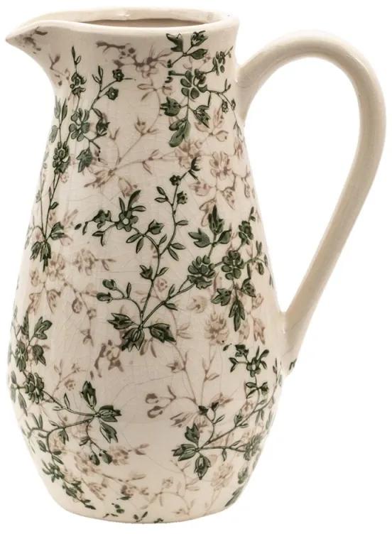 Keramický dekorační džbán se zelenými květy Ganni green M - 20*14*25 cm