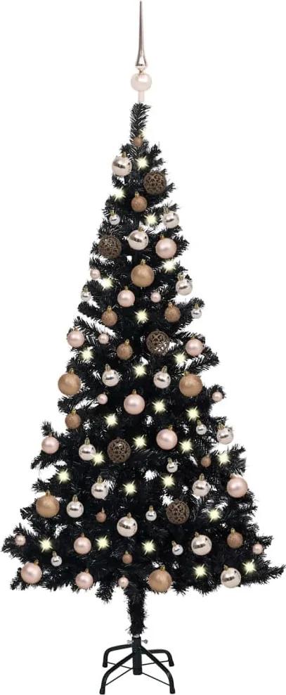 vidaXL Umělý vánoční stromek s LED a sadou koulí 120 cm PVC [3077497] Barva: Černý a zlatý