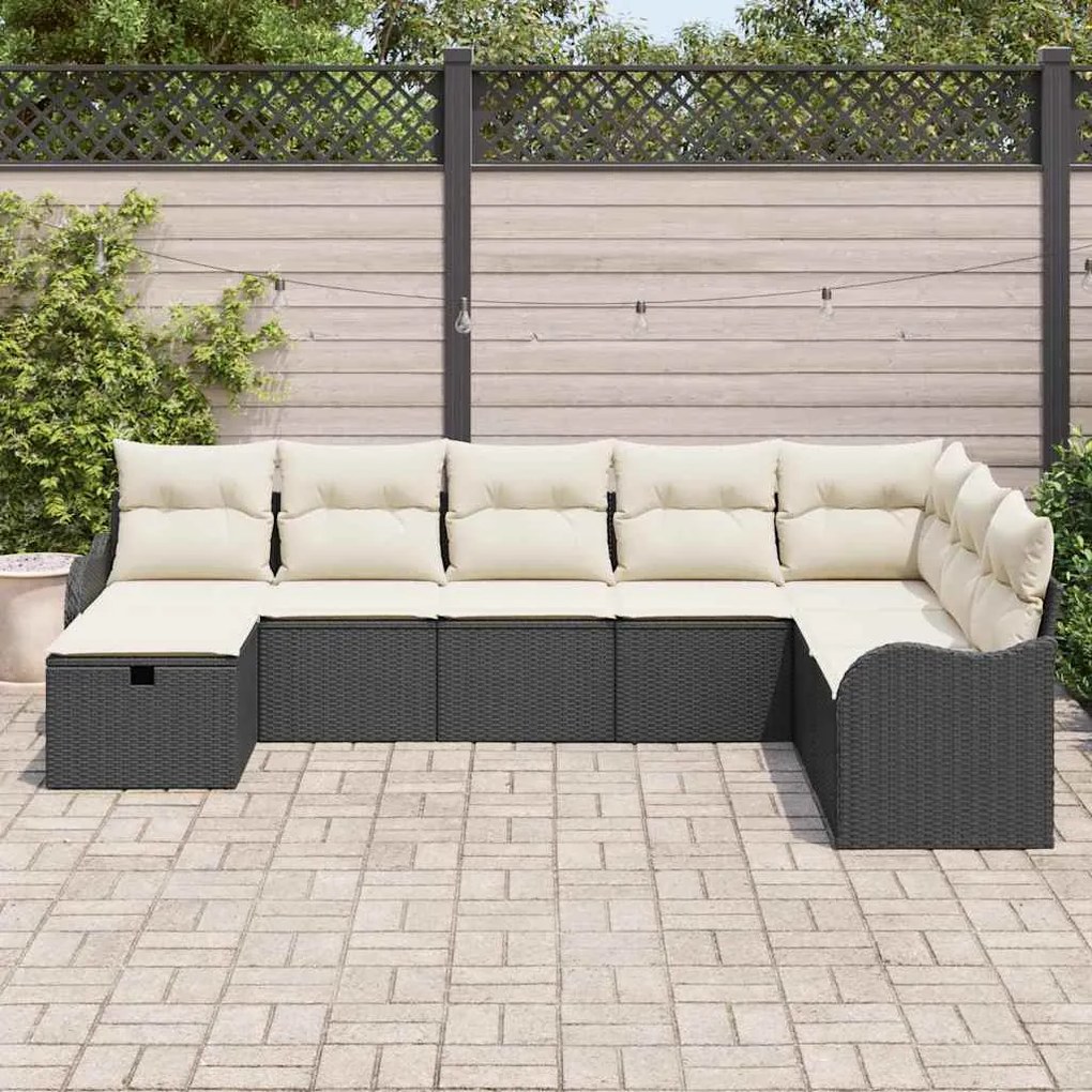 Set pohovek 8 ks 8-Počet míst Černá a krémová polyratan 3359026