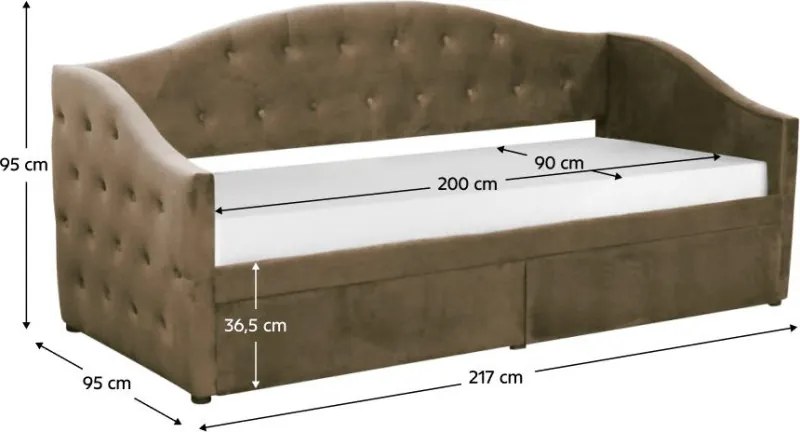 Postel ZASKA 90x200 s úložným prostorem, hnědá Velvet látka, Kondela 0000396164