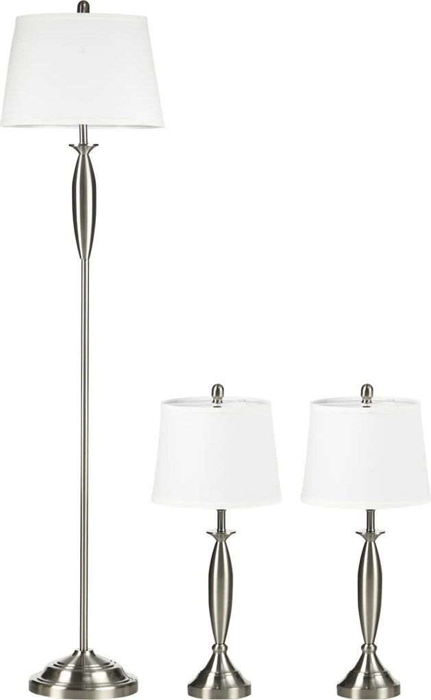 HOMCOM 3-dílná sada stojací lampa a 2 stolní lampy E27 stříbrná a bílá pro obývací pokoj ložnici moderní osvětlení | Aosom.de