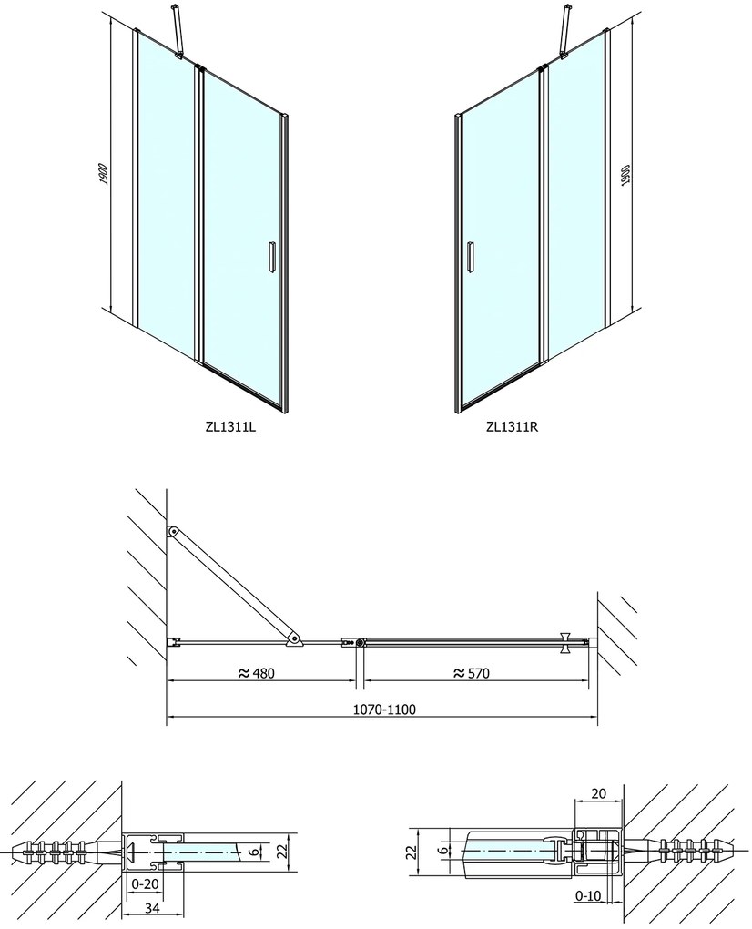 Polysan, ZOOM LINE sprchové dveře 1100mm, čiré sklo, ZL1311