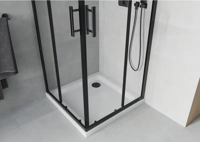 Mexen Rio čtvercová sprchová kabina 90 x 90 cm, průhledná, černá + vanička Flat, bílá - 860-090-090-70-00-4010B
