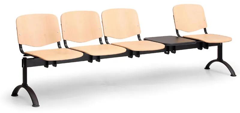 EUROSEAT Dřevěná lavice do čekáren ISO, 4-sedák + stolek, černé nohy