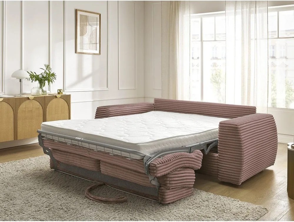 Růžová manšestrová pohovka na každodenní spaní/rozkládací 220 cm Hugo – Bobochic Paris