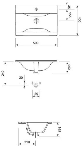 Cersanit Ontario, zapuštěné keramické umyvadlo 50x40cm, bílá, K669-001