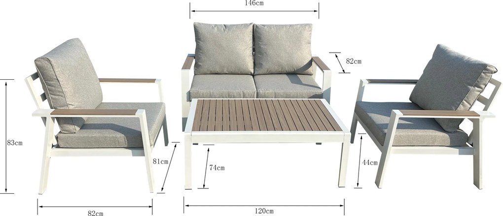 Sada zahradního nábytku pro 4 osoby Houseland Aurora bílá/šedá
