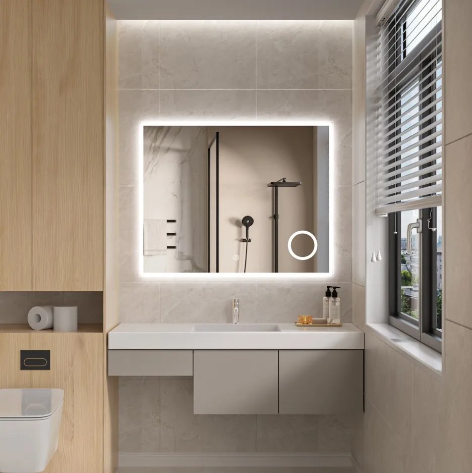 Erga Luna, LED zrcadlo 100x80cm s kosmetickým zrcadlem 3x zvětšení, 2760 lm, 6500K, přední/zadní osvětlení, ERG-V01-124-1080-00