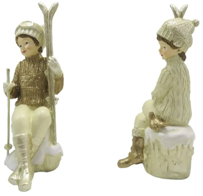 Vánoční dekorace Sada soch 2 dětí Béžová Zlatá 10*7*18 cm – 10x7x18 cm