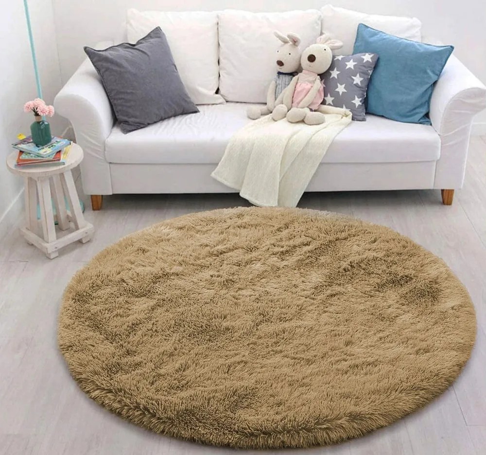 TZ Hnědý kulatý koberec typu „shaggy“ Lana Rozměr: 80 cm