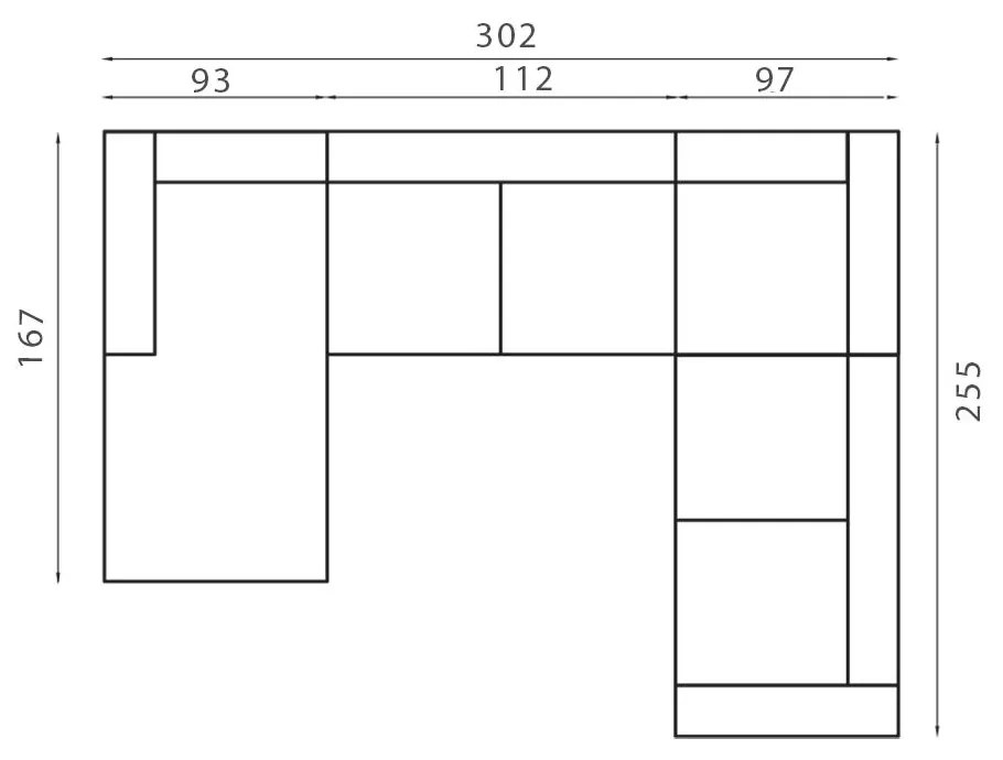 Sedací souprava VENTO U | 167x302x255 | VÝBĚR Z PRÁVÉ HOVĚZÍ KŮŽE | s úložným prostorem a rozkladem